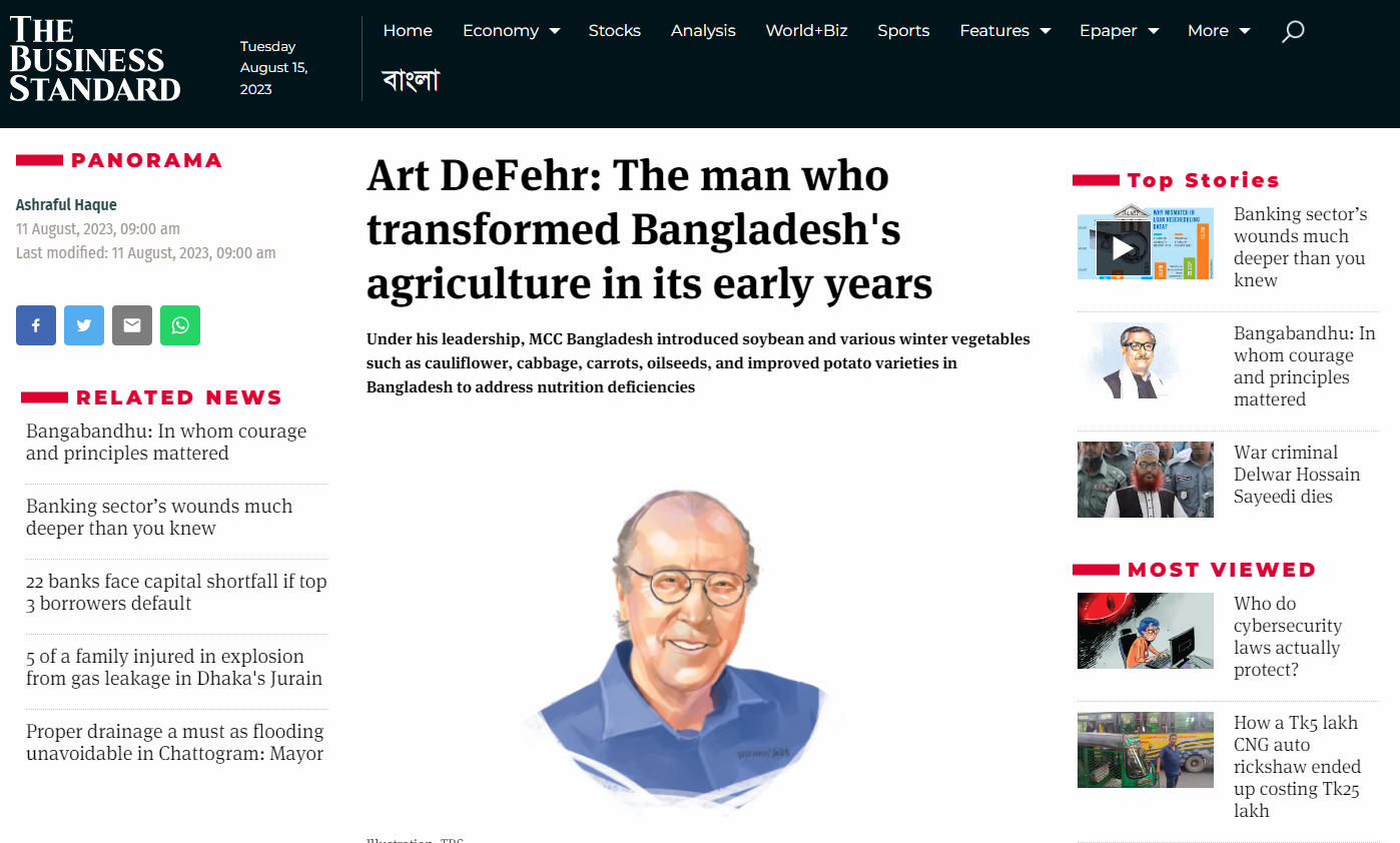 Article: Art DeFehr, The man who transformed Bangladesh’s agriculture ...